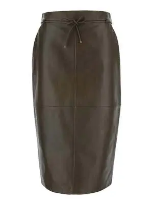 Max Mara Fantino' Khaki Green Skirt With Bow On The Front And Zip Closure On The Back In Leather For - Multicolor