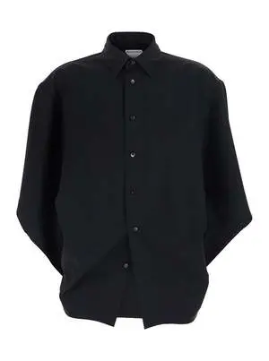 Bottega Veneta Black Shirt With Classic Collar And Oversized Short Sleeves In Wool For - Multicolor