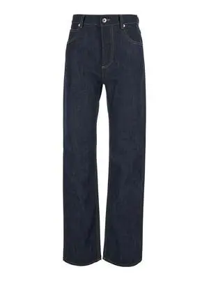 Bottega Veneta Blue Jeans With Contrasting Stitching And Logo Patch On The Back In Denim For - Multicolor