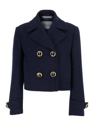 Balenciaga Cropped Wool Jacket With Notched Revers And Halfbelt - Multicolor