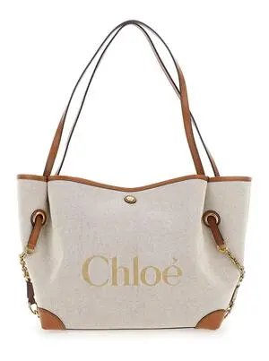 Chloé CHLOE "Clover" Cotton Tote Bag With Logo Brown