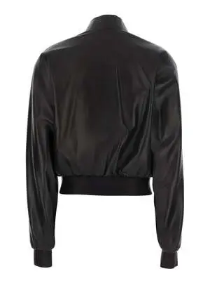 Gucci Leather Cropped Bomber Jacket With High Collar - Multicolor