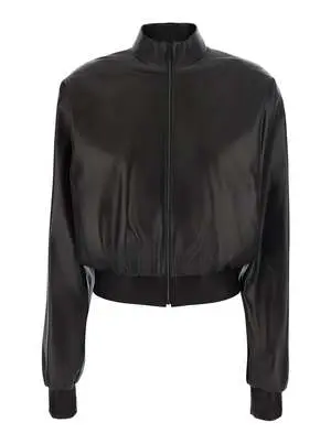Gucci Leather Cropped Bomber Jacket With High Collar - Multicolor