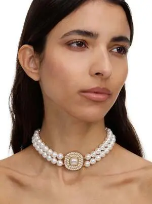 SELF-PORTRAIT Pearl And Crystal Embellished Choker Necklace - Multicolor