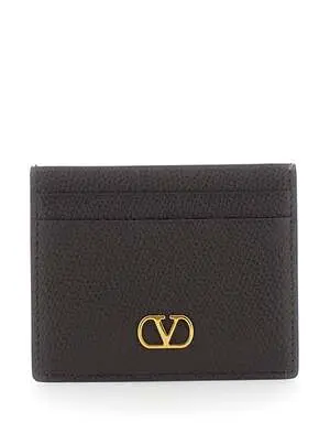 Valentino Garavani Brown Cardholder With Vlogo On The Front In Leather For - Multicolor