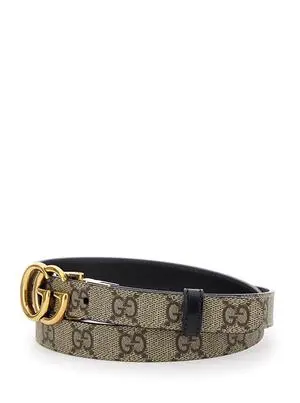 Gucci Gg Supreme Fabric Reversible Slim Belt With Double G Buckle - Multicolor