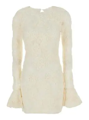 ROTATE BY BIRGER CHRISTENSEN White Embroidered Mini Dress With Flared Sleeves