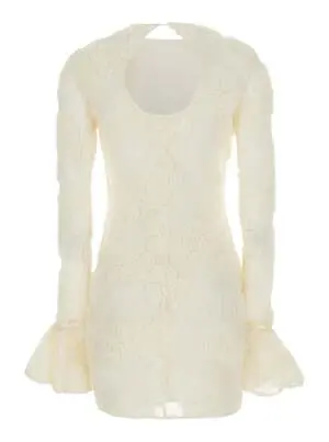 ROTATE BY BIRGER CHRISTENSEN White Embroidered Mini Dress With Flared Sleeves