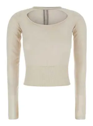 Rick Owens RICK OWENS Beige Cropped Cashmere Sweater With Cut-Out Detail Multicolor