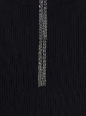 Brunello Cucinelli Wool And Cashmere Zip Front Turtleneck Sweater With Monili Detail - Black