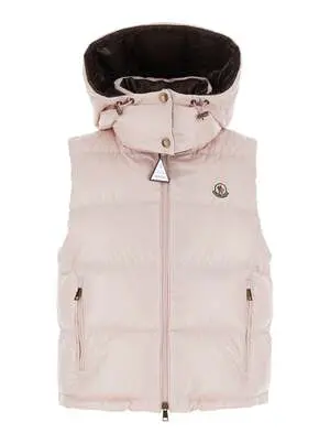 Moncler Pink Vest With Removable Hood And Logo Patch On The Front In Tech Fabric For - Multicolor