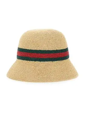 Gucci Straw Bucket Hat With Web Detail