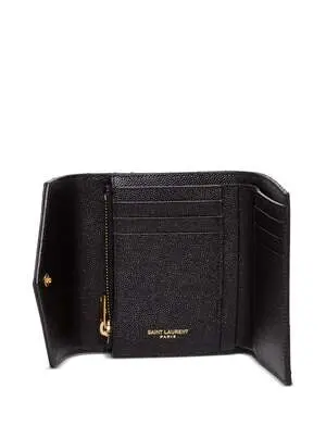 Saint Laurent Wallet 'grain De Poudre' Black With Cassandre Logo In Black Leather - Multicolor
