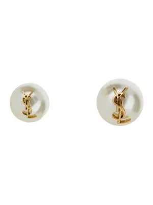 SAINT LAURENT SAINT LAURENT Asymmetric Pearl And Logo Earrings