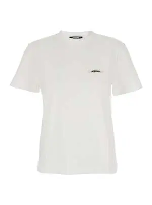 Jacquemus T-shirt Le Tshirt Gros Grain Mc With Short Sleeves And White Cotton - Multicolor