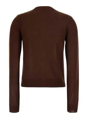 GANNI Cotton Argyle Motif Crew Neck Cardigan - Brown