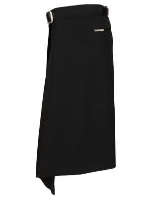 Attico Virgin Wool Midi Skirt With Leather Belt Detail