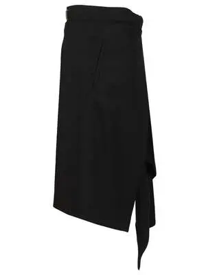 Attico Virgin Wool Midi Skirt With Leather Belt Detail