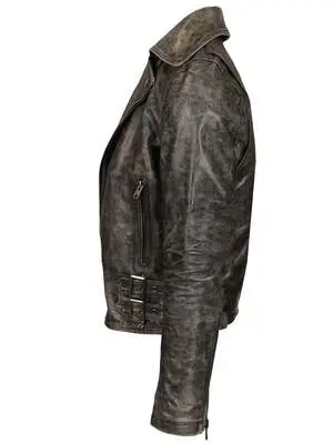 DIESEL® Biker Jacket With Crackled Leather And Embossed Logo