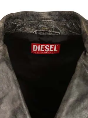 DIESEL® Biker Jacket With Crackled Leather And Embossed Logo