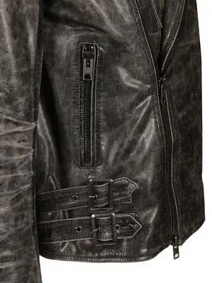 DIESEL® Biker Jacket With Crackled Leather And Embossed Logo