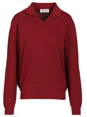 Miu Miu Cotton V-neck Polo Sweater - Multicolor