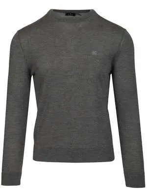 Etro Wool And Silk Sweater With Pegasus Embroidery - Gray