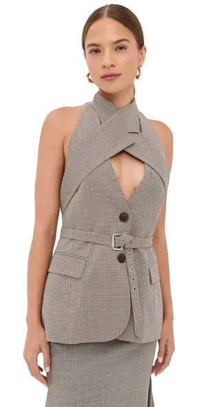 Monse Cross Lapel Vest Jacket - Brown Multi