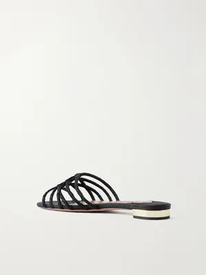 AQUAZZURA Luna Raffia Slides - Black