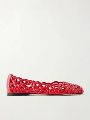 Loewe Petal Anagram Leather Ballet Flats - Red