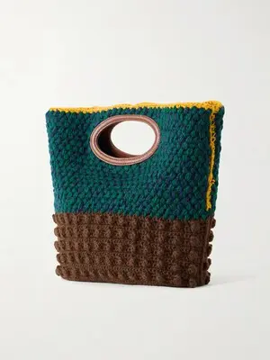 Marni Logo-appliquéd Knitted Wool Tote - Green
