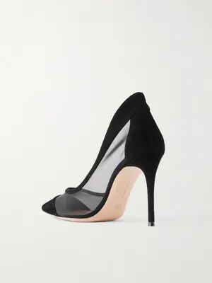 GIANVITO ROSSI 95 Mesh-trimmed Suede Pumps