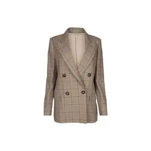 Brunello Cucinelli Prince Of Wales Linen Blazer - Brown