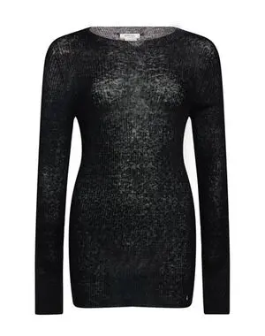 OTTOD'AME Ribbed Fine Knit Long Sleeve Top - Black
