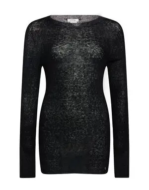 OTTOD'AME Ribbed Fine Knit Long Sleeve Top - Black