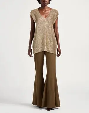 CARLA G. Sleeveless V-neck Sweater With Metallic Finish - Gold