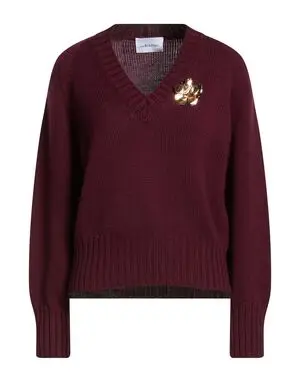 ANNA MOLINARI Wool V-neck Sweater With Brooch Embellishment