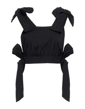MSGM Cotton And Elastane Crop Top With Bow Detail
