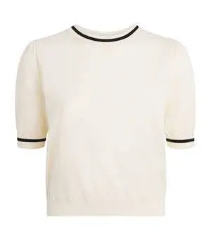 FRAME Cotton-blend Short-sleeve Crew Neck Sweater - Ivory