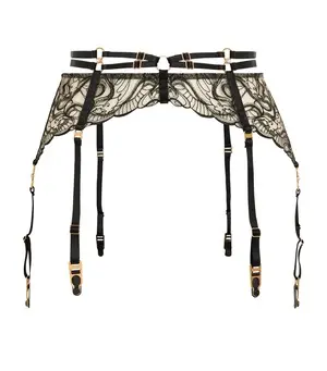 BORDELLE Embroidered Pearl Suspenders - Black