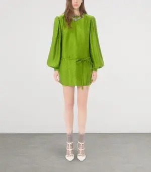 Valentino Garavani Silk-linen Plus De Pois Jacquard Top