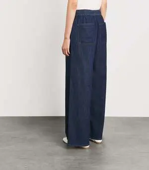 7 For All Mankind Denim-effect Wide-leg Trousers With Drawstring Waist