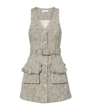 GANNI Belted Tweed Mini Dress