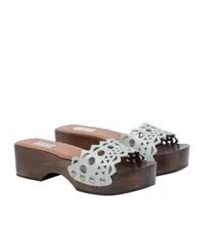 Alaïa Vienne Laser Cut Leather And Wood Platform Slides