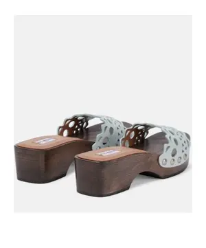 Alaïa Vienne Laser Cut Leather And Wood Platform Slides