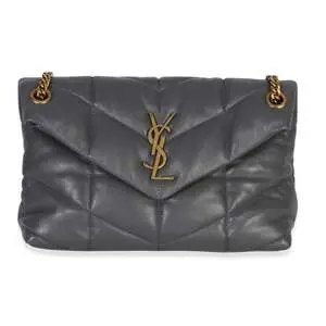 Saint Laurent Saint Laurent Quilted Lambskin Puffer Chain Satchel Gray