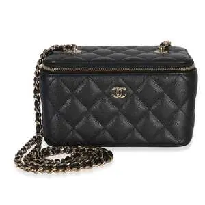 CHANEL Chanel Quilted Caviar Small Vanity Case With Chain