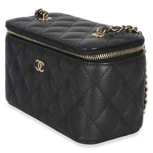 Chanel Quilted Caviar Vanity Case With Chain - Black