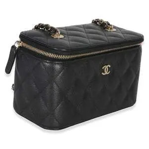 Chanel Quilted Caviar Vanity Case With Chain - Black