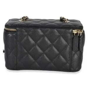 Chanel Quilted Caviar Vanity Case With Chain - Black